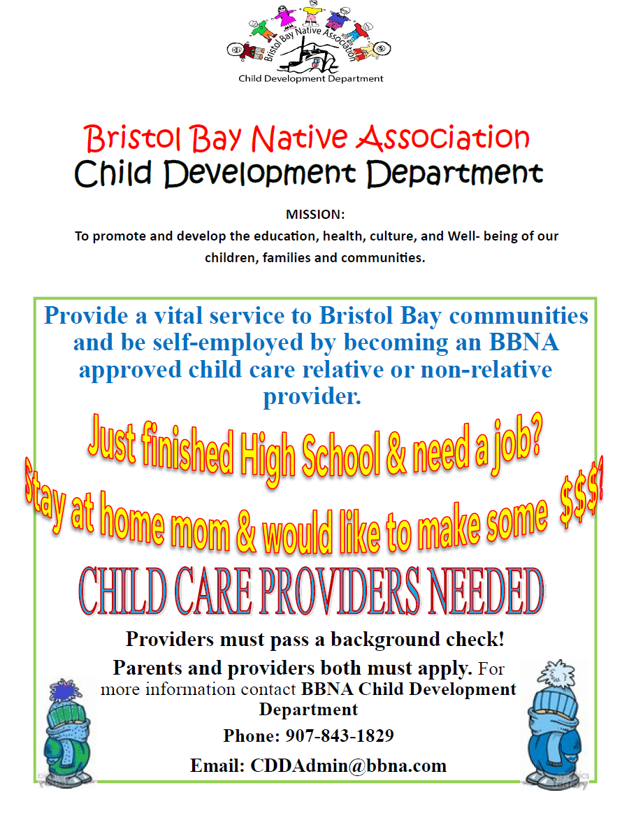 Home Childcare Workers Needed! – Bristol Bay Native Association